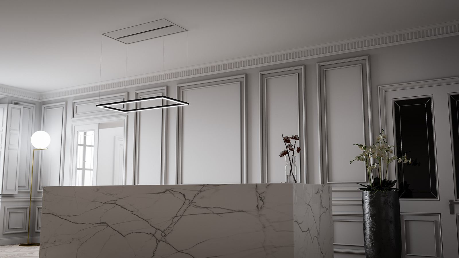 Kite ceiling hood with dimmable light